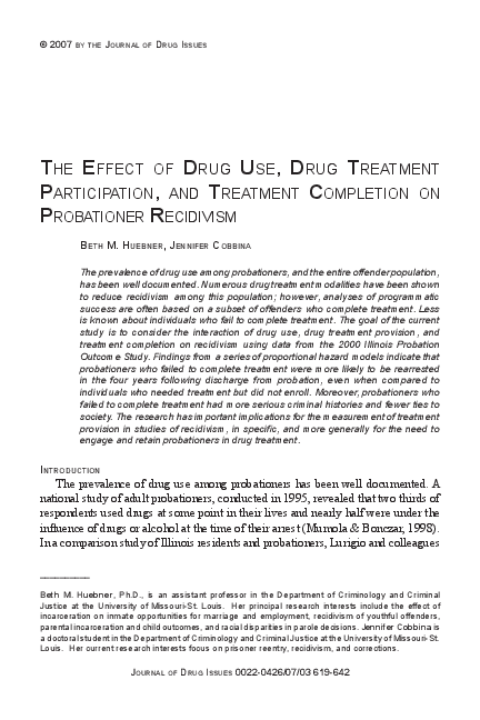 (PDF) Drug Use, Treatment, and Probationer Recidivism