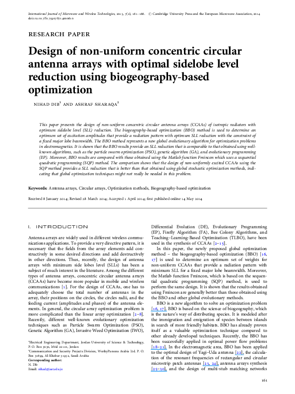 Pdf Design Of Non Uniform Concentric Circular Antenna Arrays For Side Lobe Reduction Using The