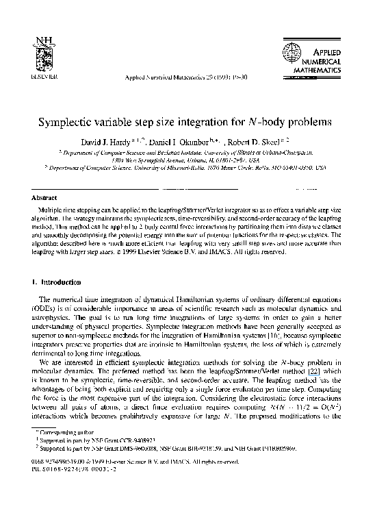 (PDF) Symplectic Variable Stepsize Integration for N-body Problems