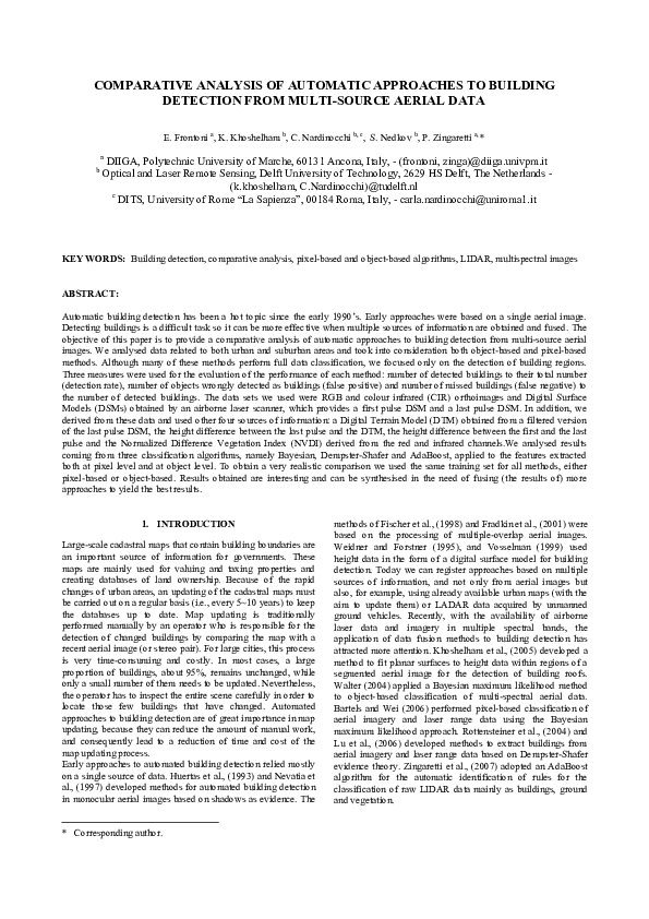 Pdf Comparative Analysis Of Automatic Approaches To Building Detection From Multisource Aerial