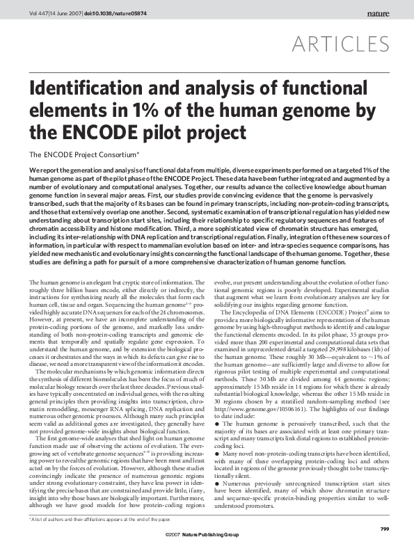 (PDF) Identification and analysis of functional elements in 1% of the human genome by the ENCODE ...