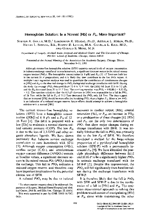(PDF) Hemoglobin solution: Is a normal [Hb] or P50 more important?