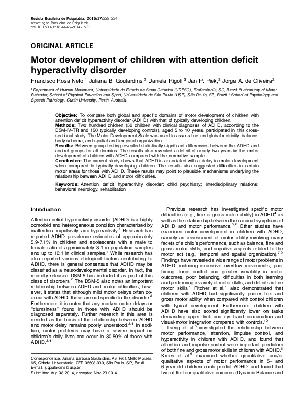 (PDF) Motor development of children with attention deficit ...