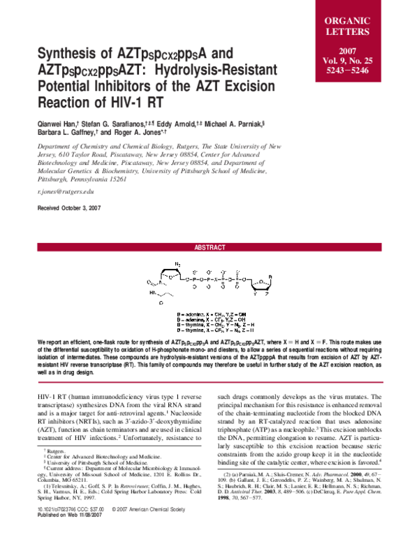 (PDF) Synthesis of AZTpspcx2ppsA and AZTpspcx2ppsAZT: Hydrolysis ...