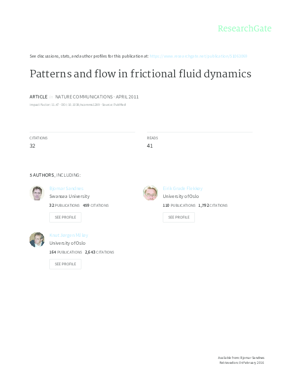 Pdf Patterns And Flow In Frictional Fluid Dynamics