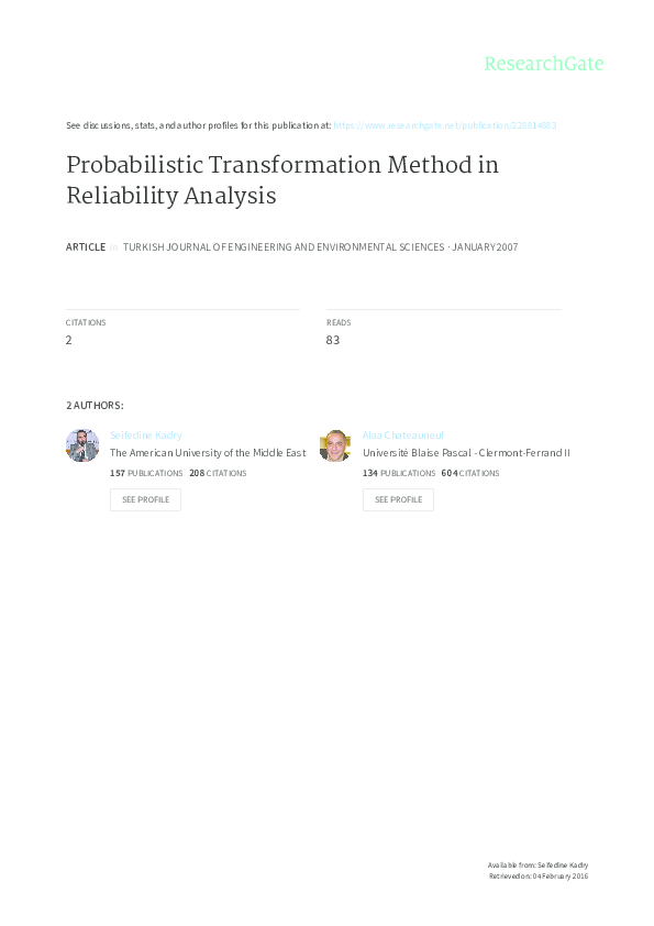 (PDF) Probabilistic Transformation Method in Reliability Analysis