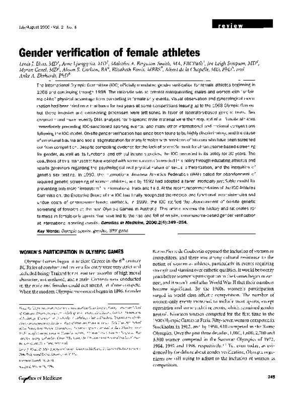 (PDF) Gender verification of female athletes | Malcolm Ferguson-Smith ...