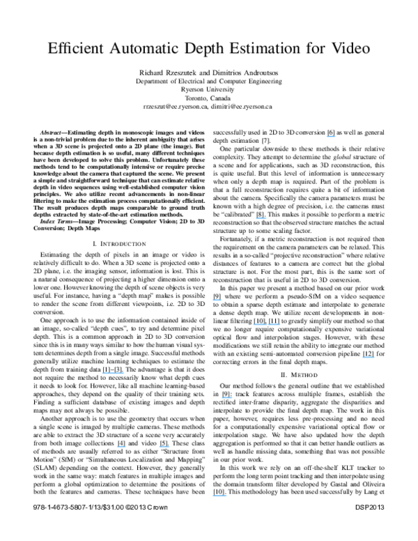 (PDF) Efficient automatic depth estimation for video