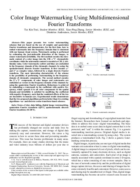 (PDF) Color image watermarking using multidimensional Fourier transforms
