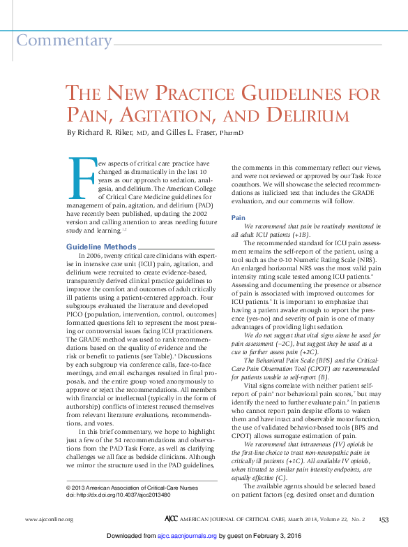 (PDF) The New Practice Guidelines for Pain, Agitation, and Delirium