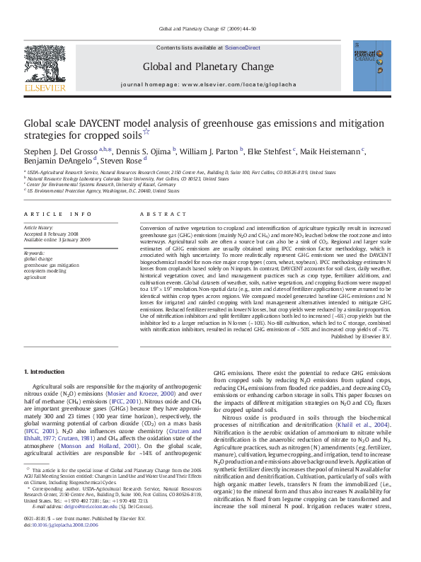 (PDF) Global scale DAYCENT model analysis of greenhouse gas emissions ...