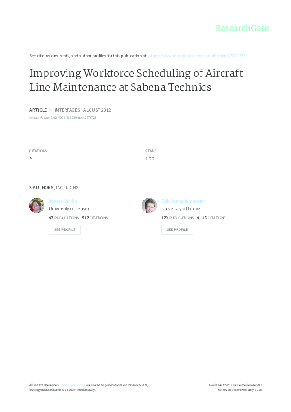 (PDF) Improving Workforce Scheduling of Aircraft Line Maintenance at ...