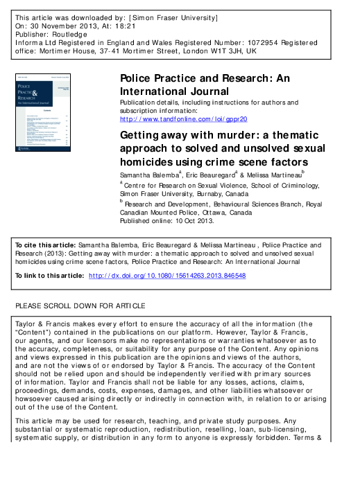 (PDF) Getting away with murder: a thematic approach to solved and unsolved sexual homicides ...