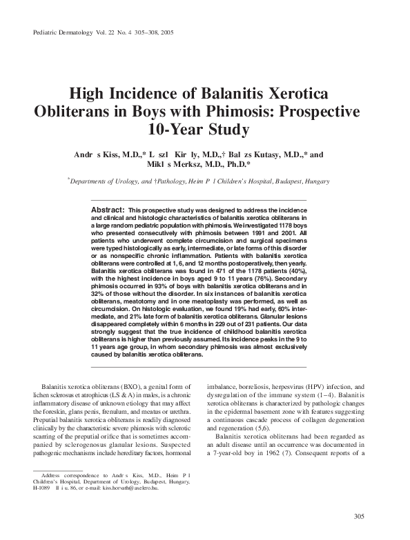 (PDF) High Incidence of Balanitis Xerotica Obliterans in Boys with ...