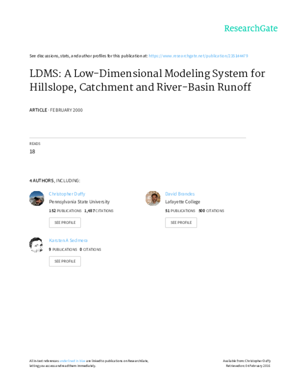 (PDF) LDMS: A Low-Dimensional Modeling System for Hillslope, Catchment ...