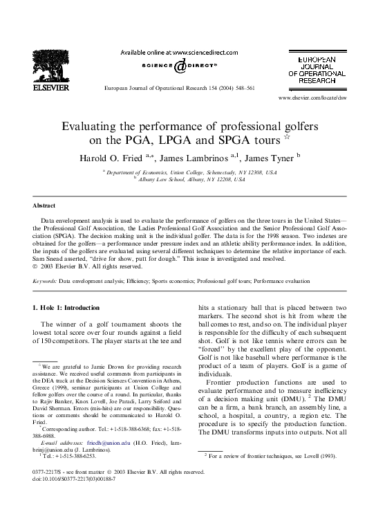 (PDF) Evaluating the performance of professional golfers on the PGA ...