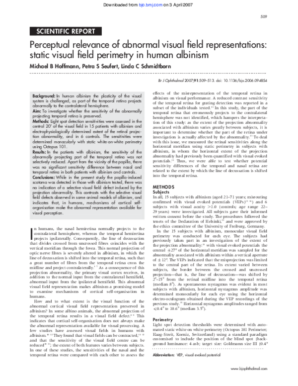 (PDF) human albinism representations: static visual field perimetry in ...
