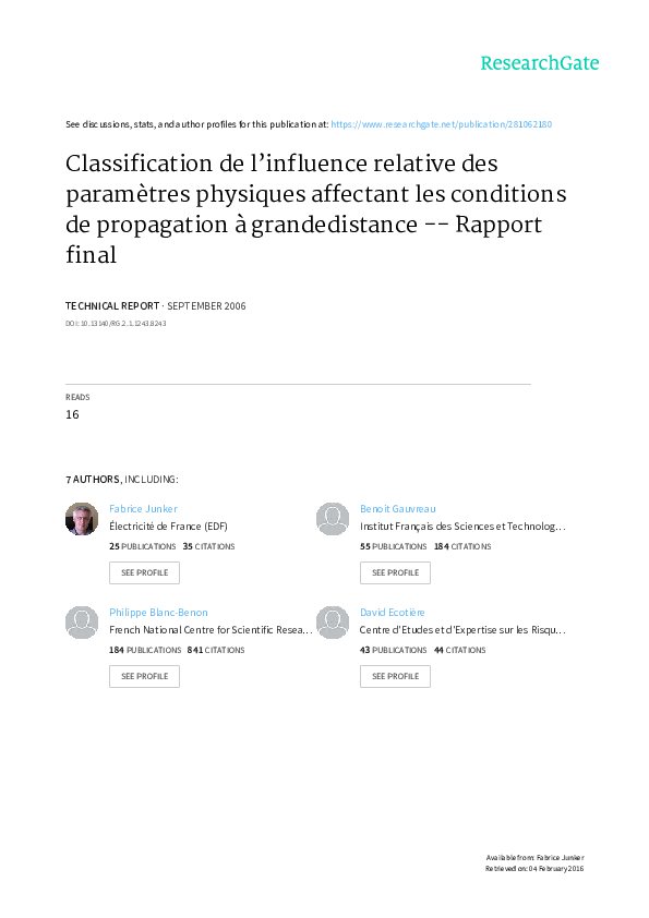 (PDF) Classification de l’influence relative des parametres physiques affectant les conditions ...