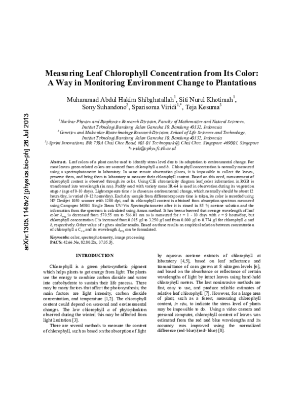 (PDF) Measuring leaf chlorophyll concentration from its color: A way in ...