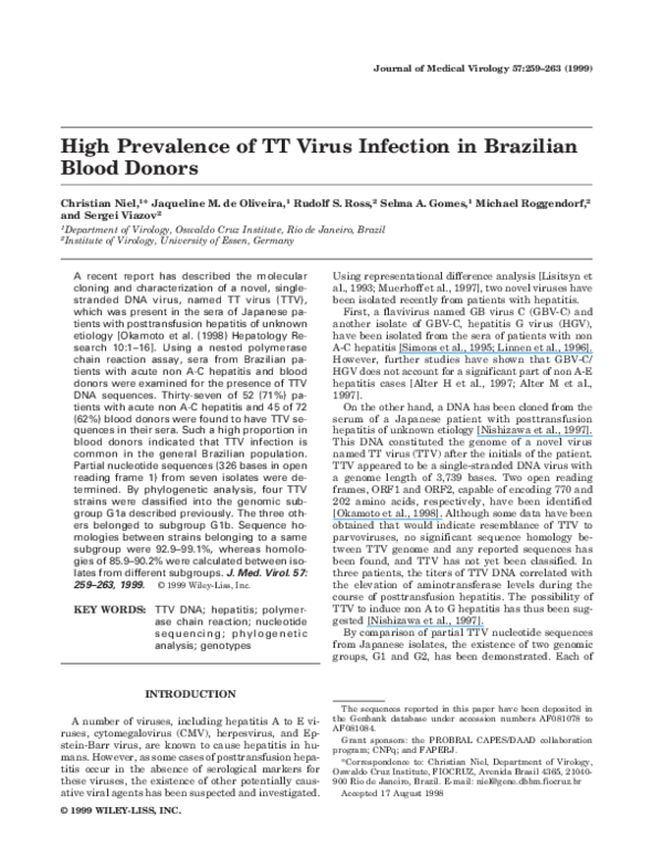 (PDF) High prevalence of TT virus infection in Brazilian blood donors