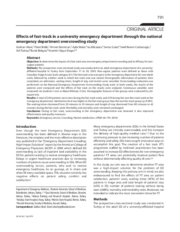 (PDF) Effects of fast-track in a university emergency department ...