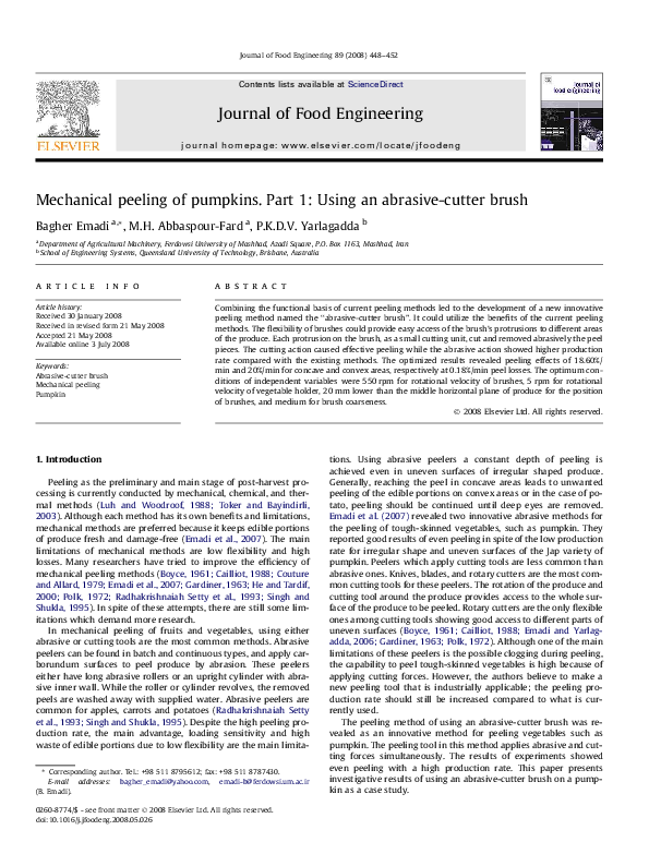 (PDF) Mechanical peeling of pumpkins. Part 1: Using an abrasive-cutter ...