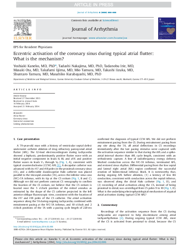 (PDF) Eccentric Activation of Coronary Sinus During Perimitral Flutter ...