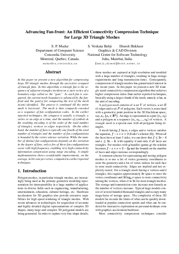 (PDF) Advancing Fan-Front: An Efficient Connectivity Compression Technique for Large 3D Triangle ...