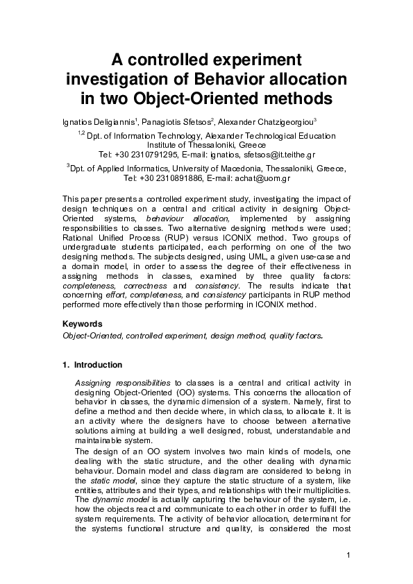 (PDF) Behavior Allocation in Object-Oriented Design: RUP vs ICONIX