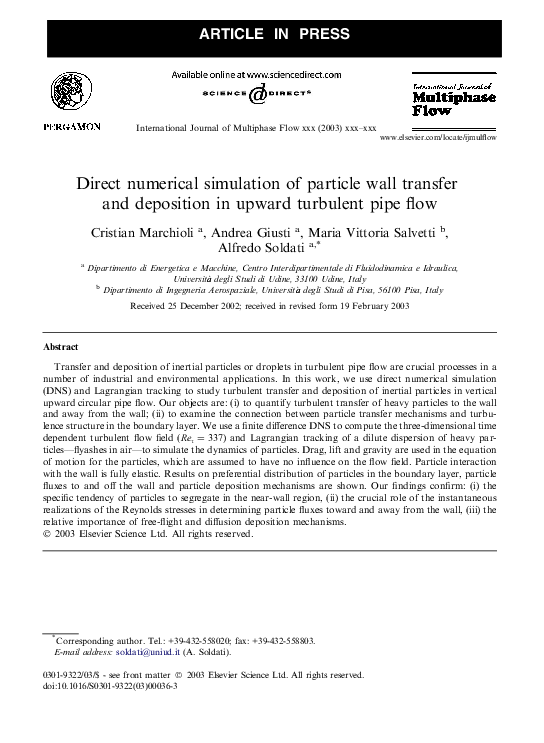 (PDF) Direct numerical simulation of particle wall transfer and deposition in upward turbulent ...