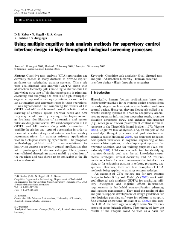 (PDF) Using multiple cognitive task analysis methods for supervisory control interface design in ...