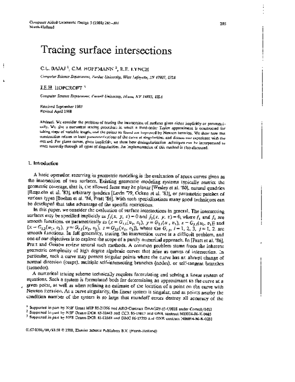 (PDF) Tracing surface intersections