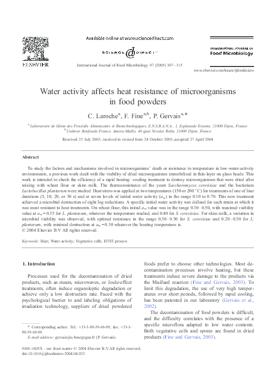 (PDF) Water activity affects heat resistance of microorganisms in food ...