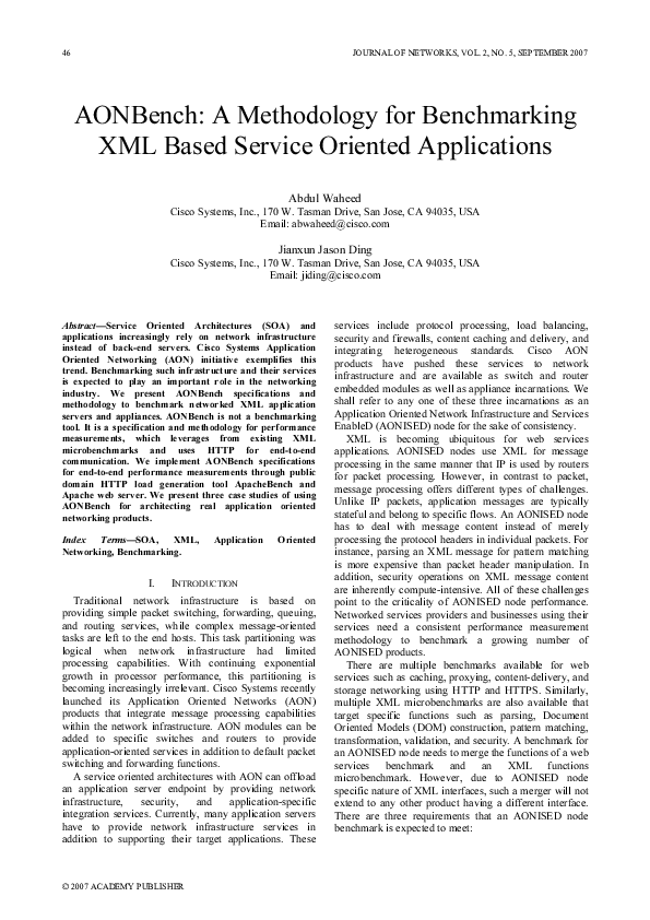 (PDF) AONBench: A Methodology for Benchmarking XML Based Service Oriented Applications