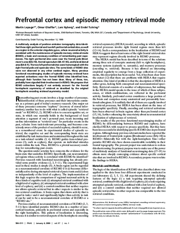 (PDF) Prefrontal cortex and episodic memory retrieval mode