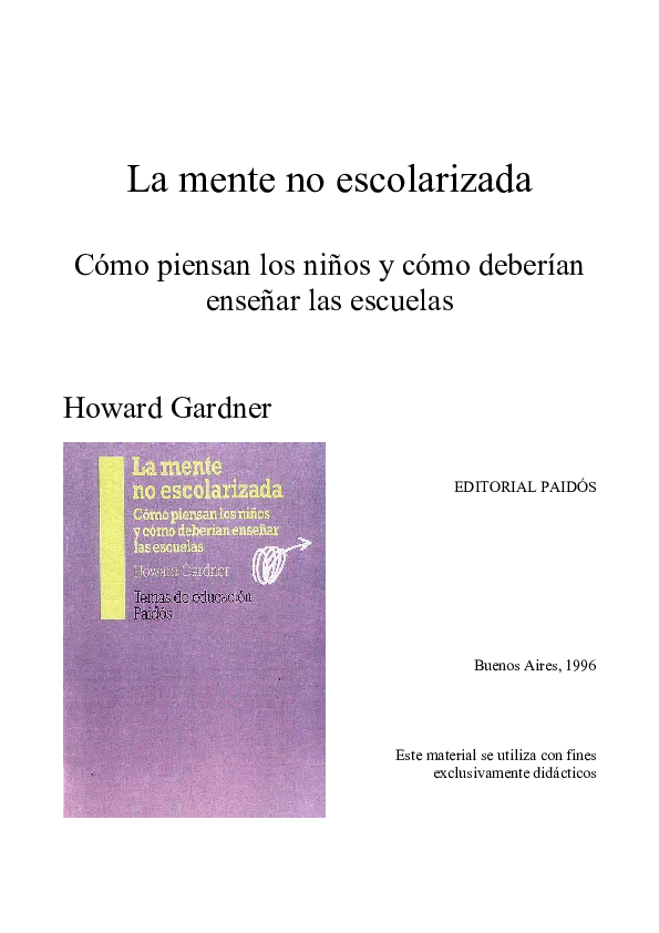(PDF) La mente no escolarizada Cómo piensan los niños y cómo deberían enseñar las escuelas