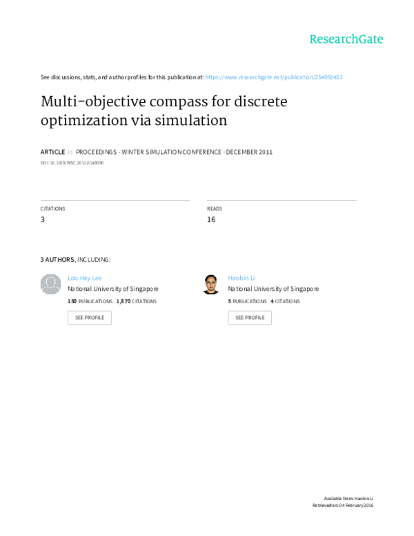 (PDF) Multi-objective compass for discrete optimization via simulation