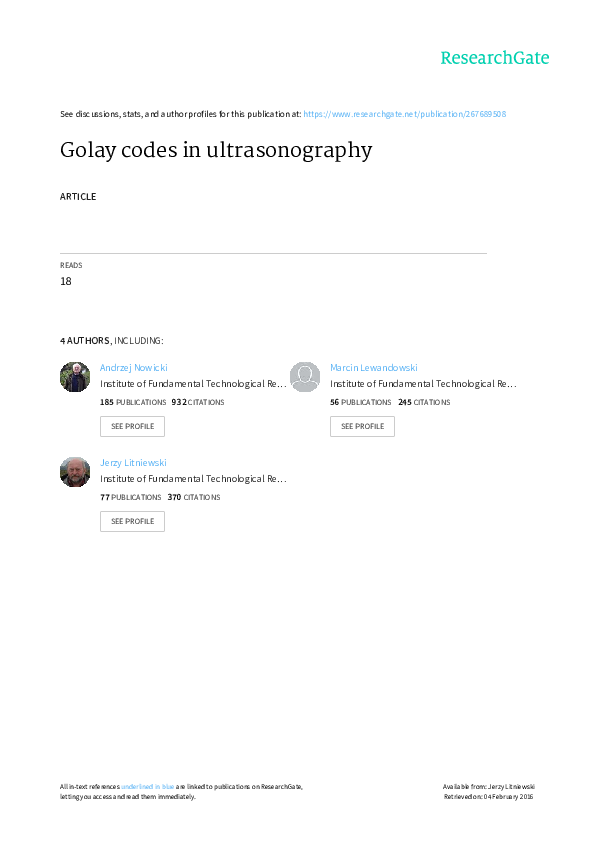 (PDF) Golay codes in ultrasonography
