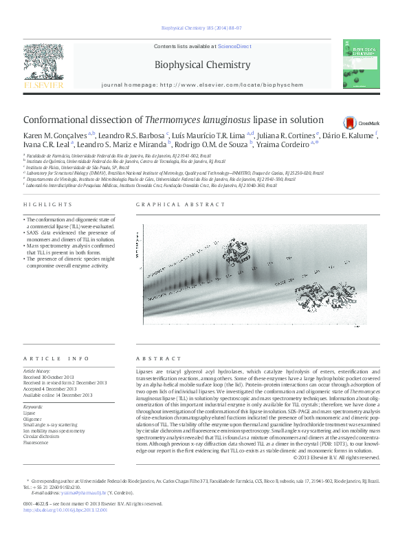 (PDF) Conformational dissection of Thermomyces lanuginosus lipase in ...