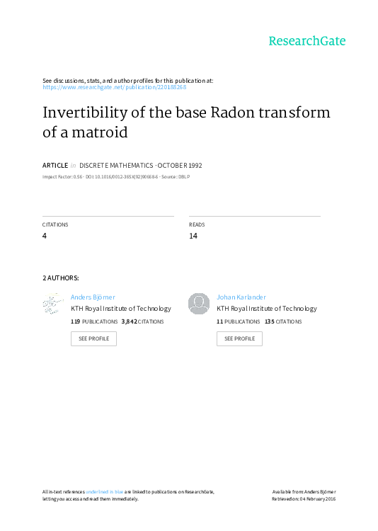 (PDF) Invertibility of the base Radon transform of a matroid