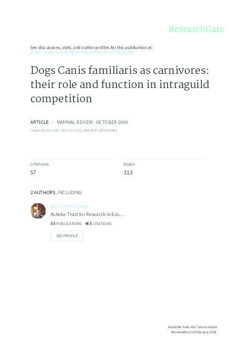 (PDF) Dogs Canis familiaris as carnivores: their role and function in ...
