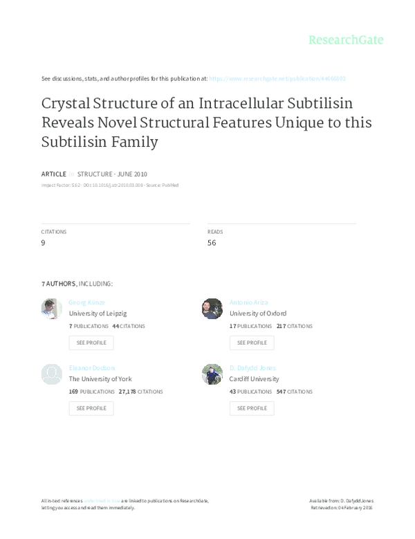 (PDF) Crystal Structure of an Intracellular Subtilisin Reveals Novel ...