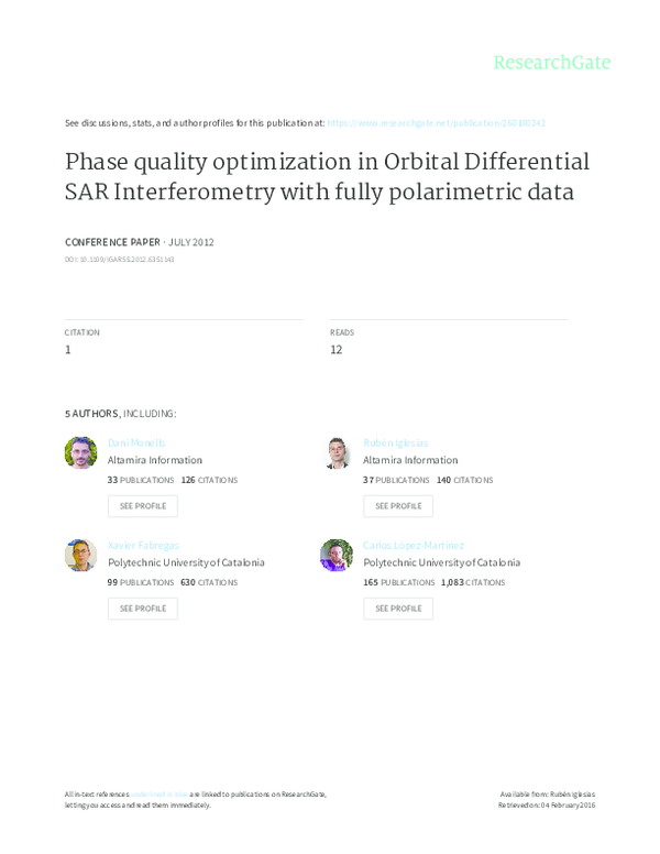 (PDF) Phase quality optimization in Orbital Differential SAR Interferometry with fully ...