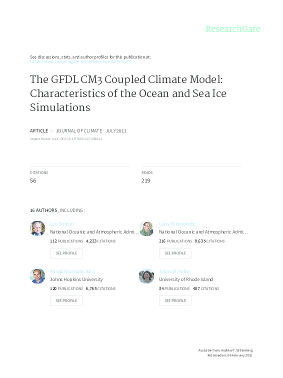 (PDF) The GFDL CM3 Coupled Climate Model: Characteristics of the Ocean ...