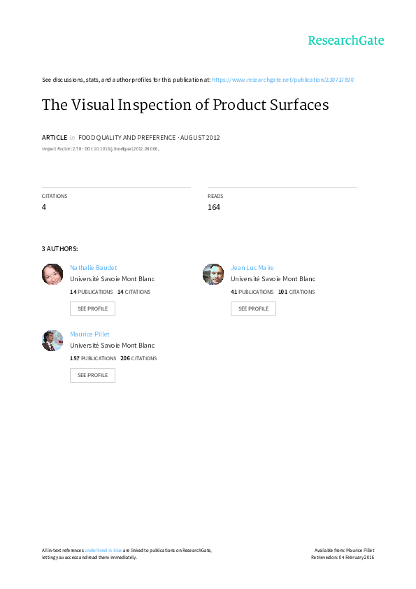 (PDF) The visual inspection of product surfaces