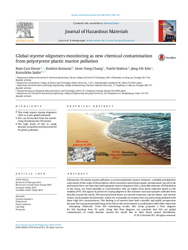 (PDF) Global styrene oligomers monitoring as new chemical contamination ...
