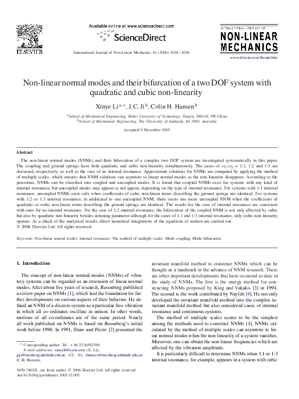 (PDF) Non-linear normal modes and their bifurcation of a two DOF system with quadratic and cubic ...