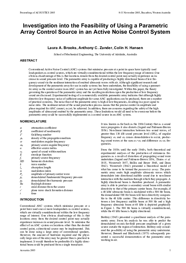 (PDF) Investigation into the Feasibility of Using a Parametric Array Control Source in an Active ...