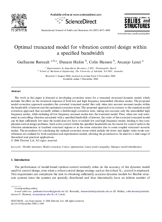 (PDF) Optimal truncated model for vibration control design within a ...
