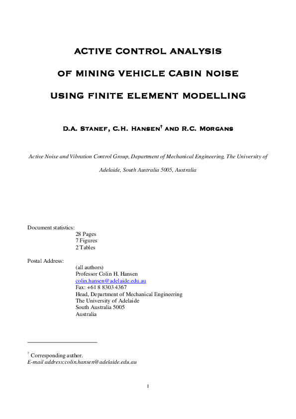 (PDF) Active control analysis of mining vehicle cabin noise using finite element modelling